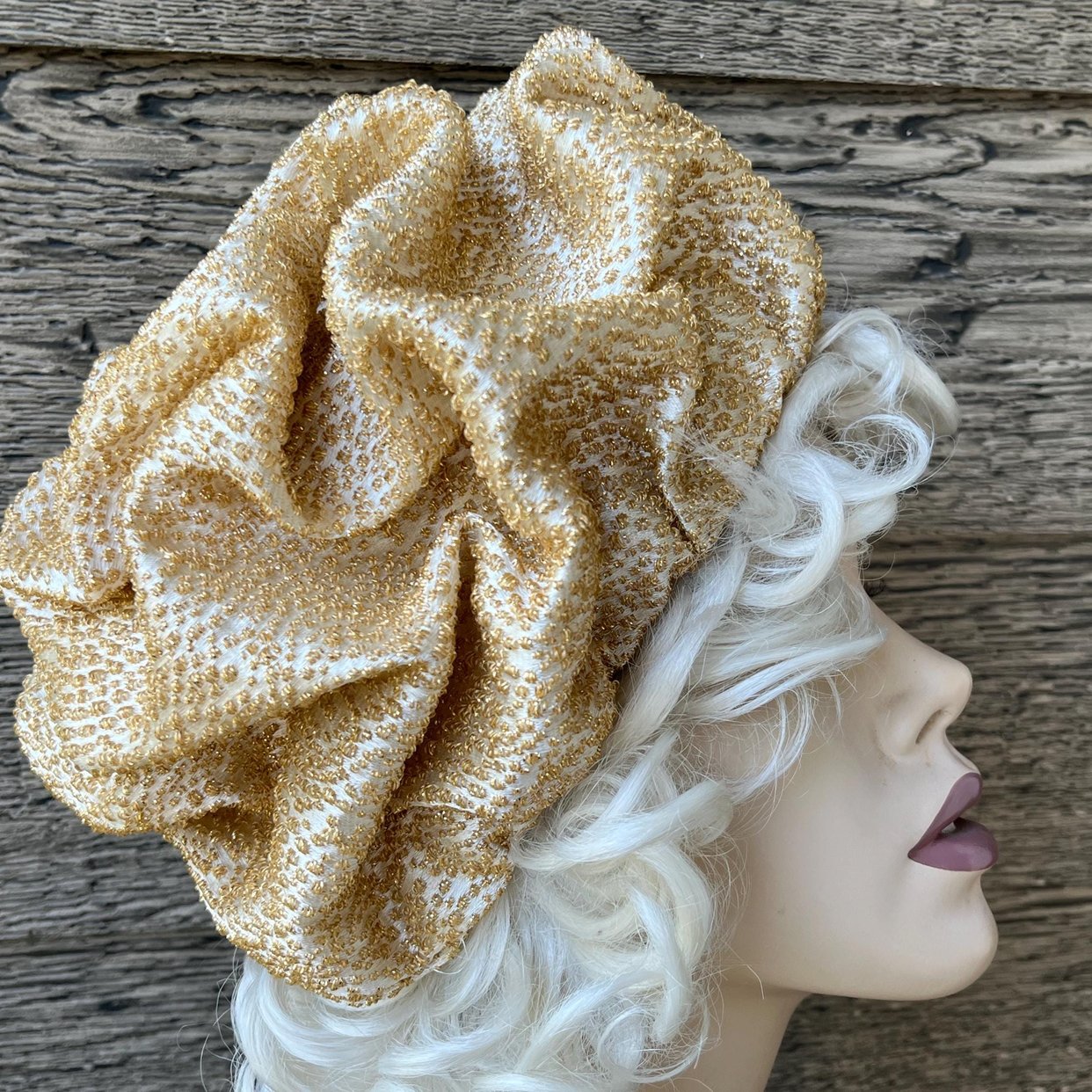 gold ruffle hat 1960s metallic evening beret cap | Cricket Capers ...