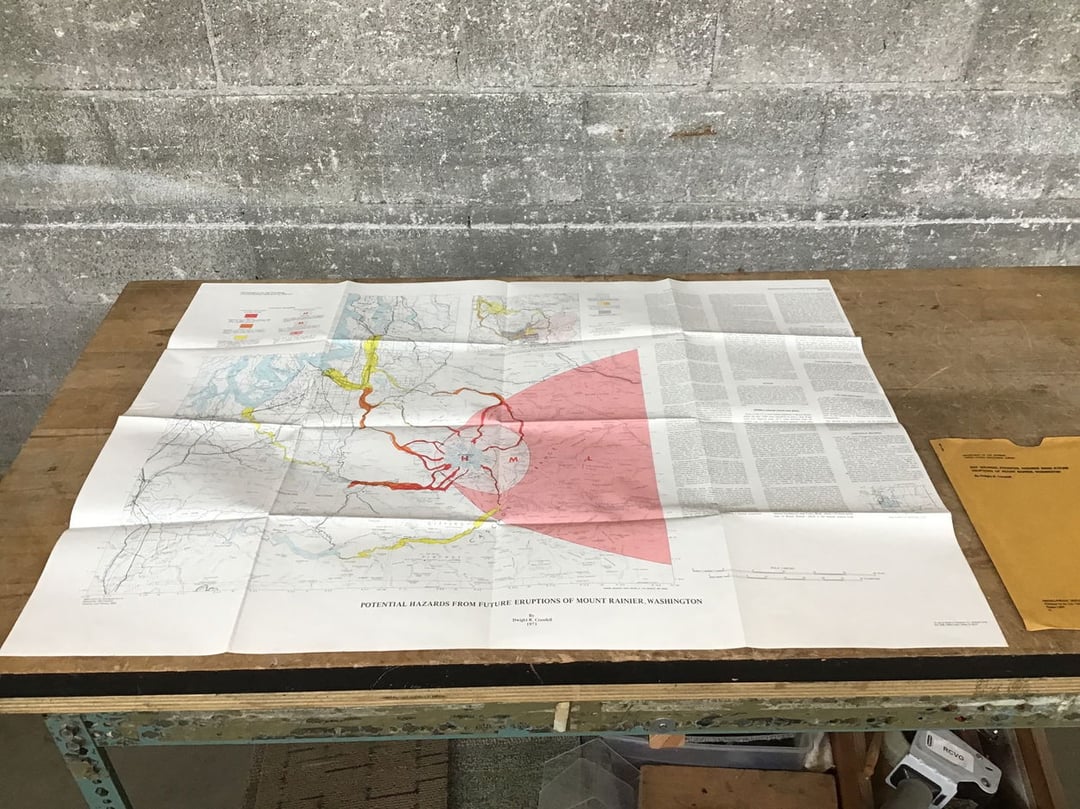 [1973] Mount Rainier Eruption Map (Seattle) | Second Use | Seattle and ...