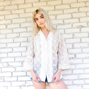 70s Does Victorian Striped Blouse - Medium | Vintage Ivory 70s Does Victorian Striped Blouse - Medium | Vintage Ivory