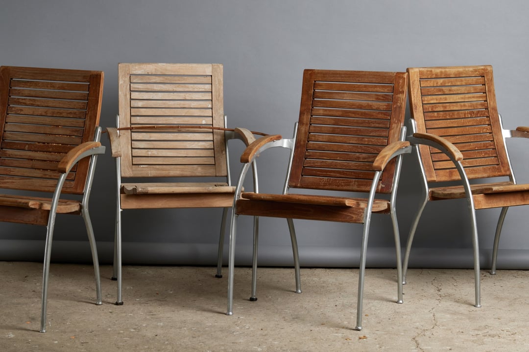 Set of 4 Teak & Aluminum Arm Chairs | Michael Trapp | West Cornwall, CT