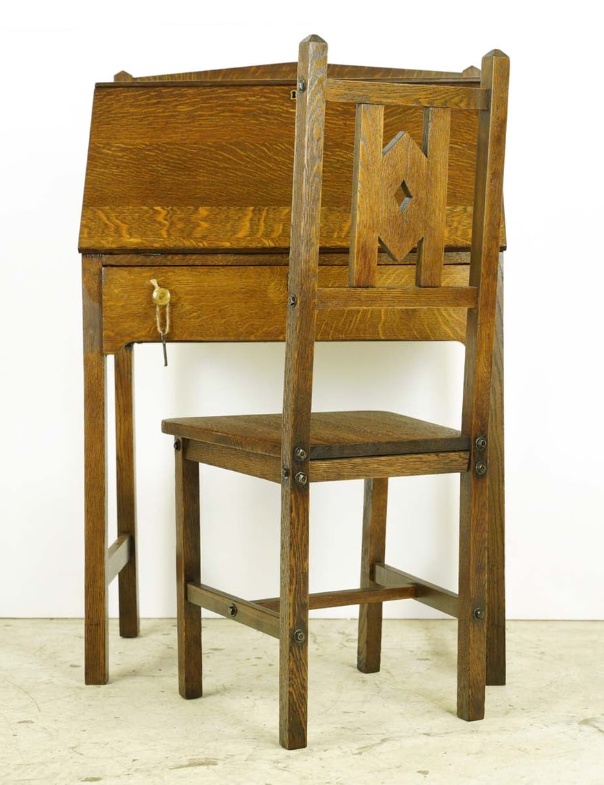 Mission Oak Slant Front Secretary Writing Desk with Chair | Olde Good ...
