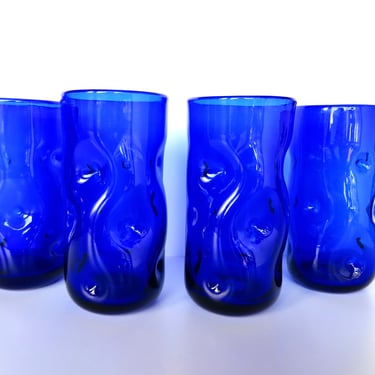 Set of 4 Blenko Pinched Dimple Glass Tumblers in Cobalt Blue, | Her ...