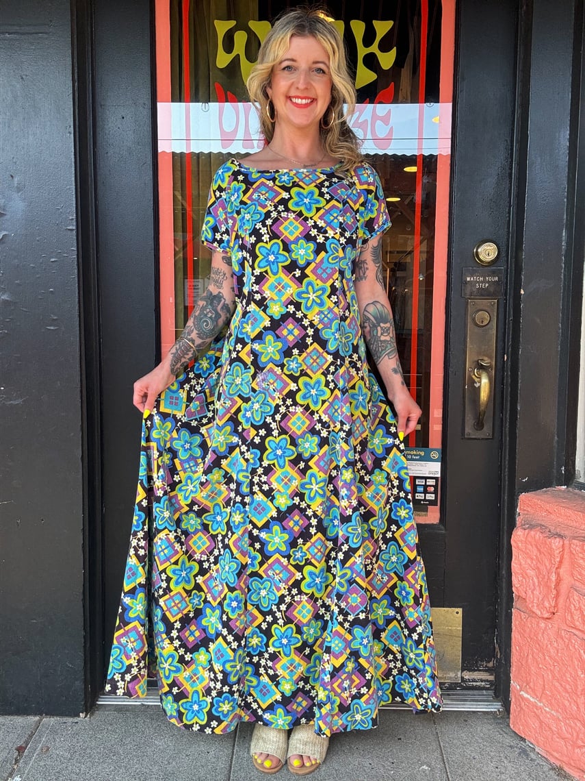 60s/70s waterfall back maxi | Wink Vintage | Portland, OR