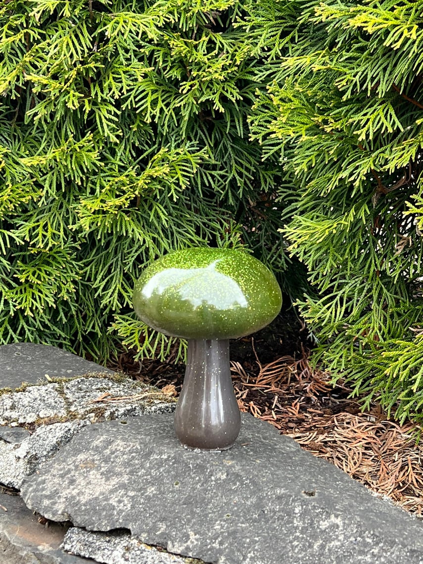 Mushroom Statue Moss Green and Brown Resin | OrWa Designs | Toledo, WA