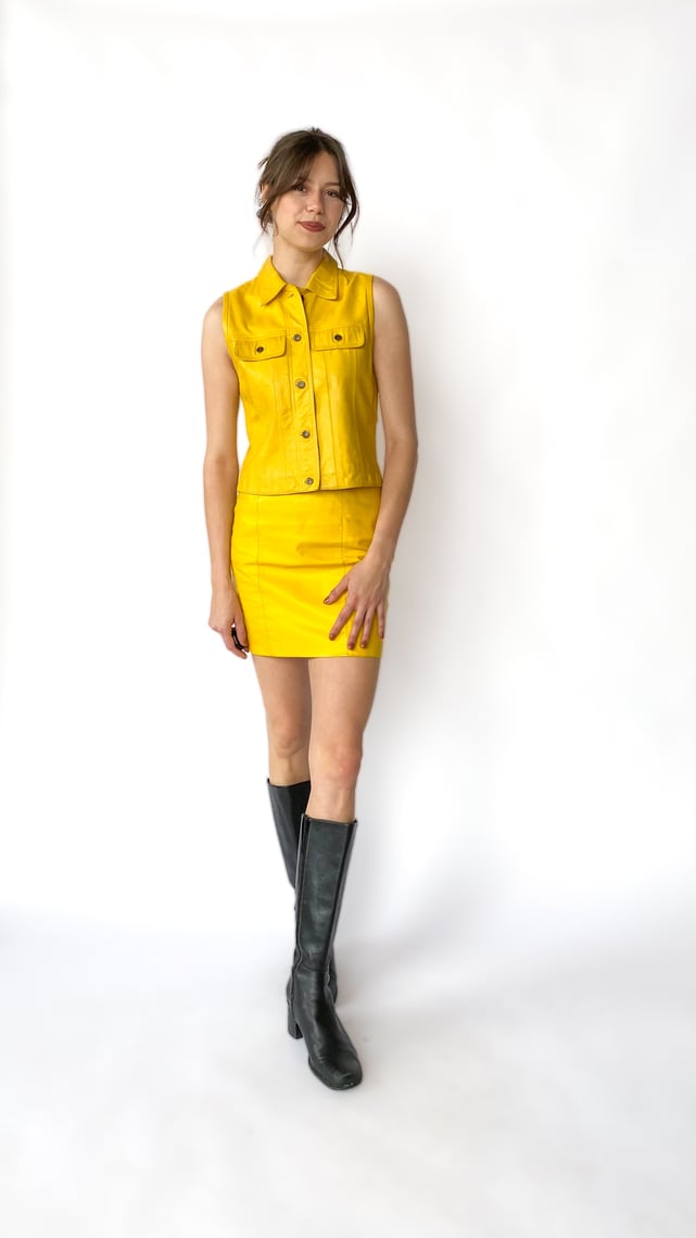 1980s Yellow Leather Mini Skirt sz. XS | Lost Girls Vintage | Logan ...
