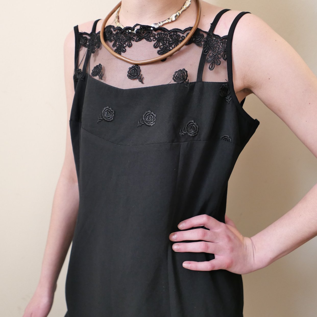 Vintage minimalist straight floral black spaghetti straps lbd | Blu ...