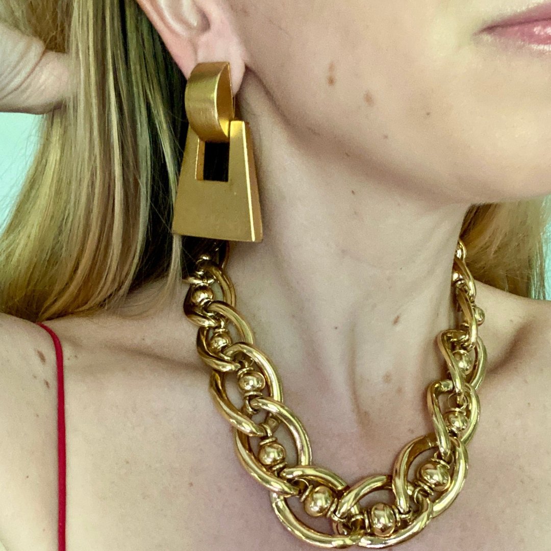 Huge Brushed Gold Modern Knocker Earrings | Kimono Dragon NYC | New ...