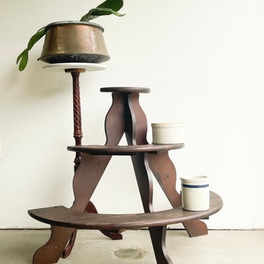 Demilune Antique Crock Stand Half Moon Plant Stand Primitive Wooden ...