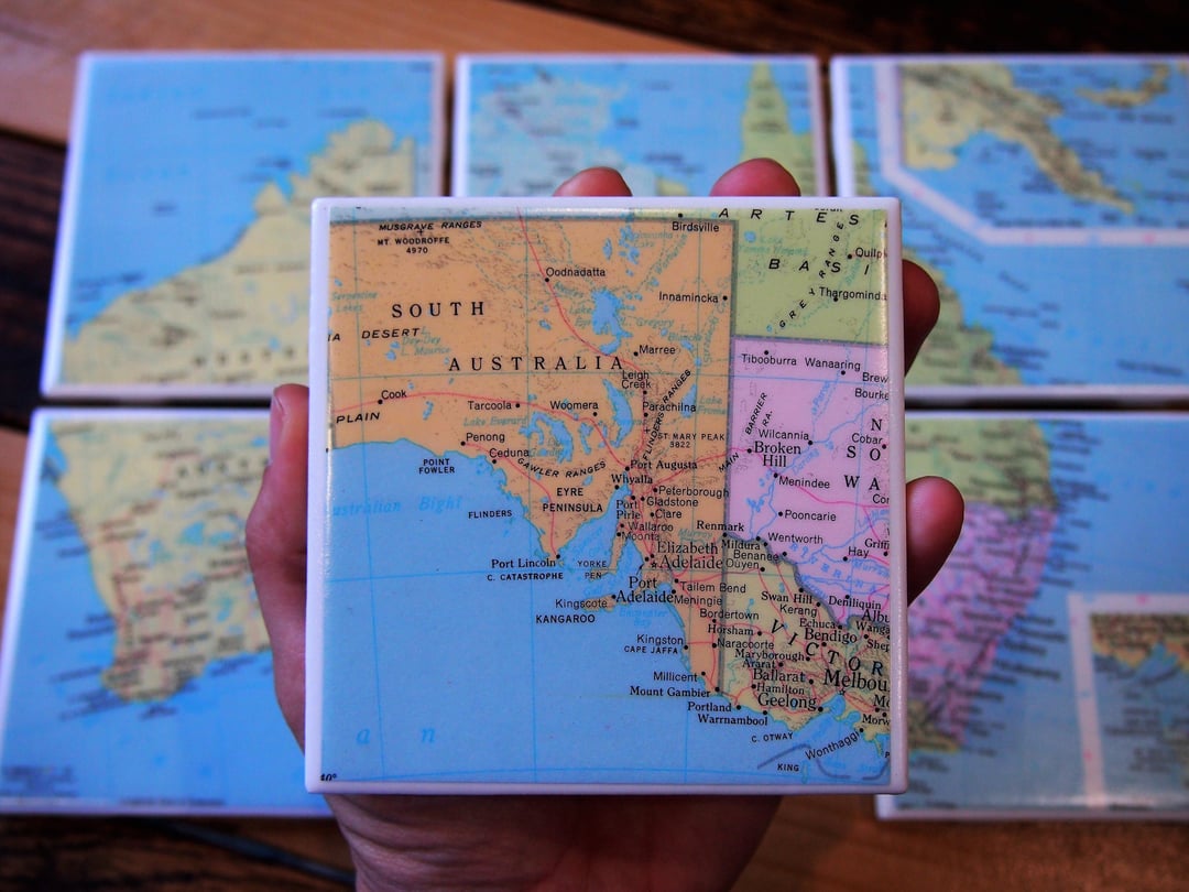 1967 Australia Vintage Map Coaster Set of 6. Australia Map. Australian ...
