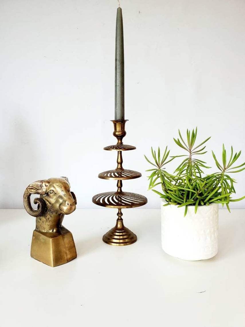 Vintage Brass Tiered Pinwheel Candlestick Holder | Penny Portland ...