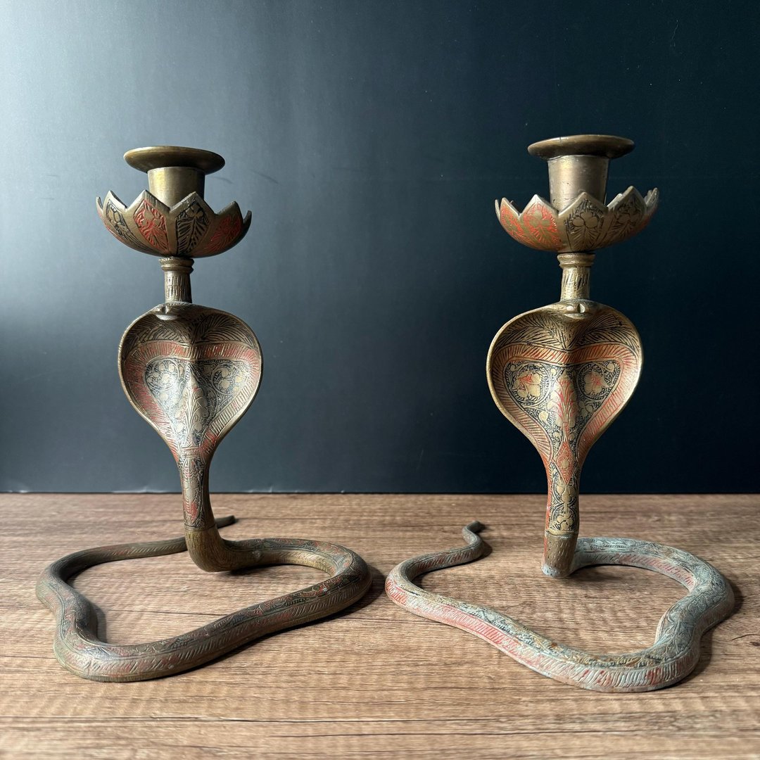King cobra candle holders - Enameled Bronze Candle Holders With | Good ...