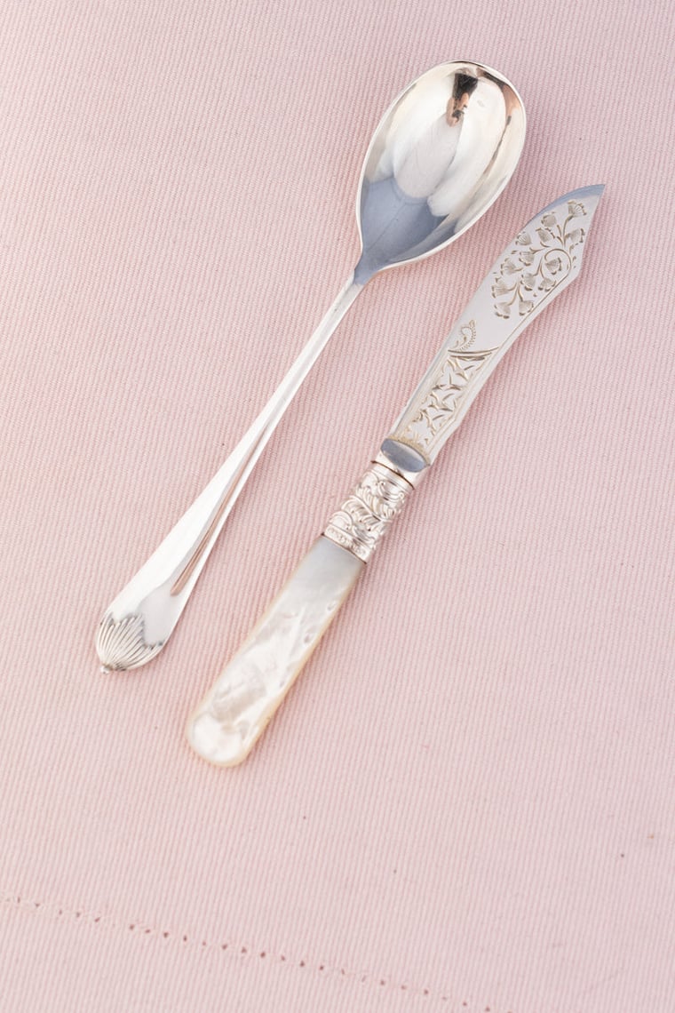 Antique Silverplate & Mother of Pearl Spreader & Jam Spoon Set | Posh ...