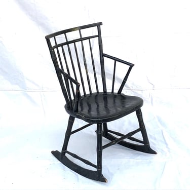 Primitive Wooden Rocking Chair Plank Seat Farmhouse Spindle | All ...