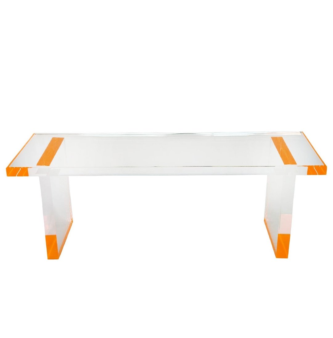 Modern Lucite Bench w/ Fluorescent Orange Details by Pegaso Gallery ...