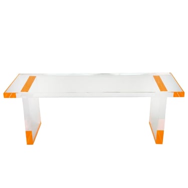 Modern Lucite Bench w/ Fluorescent Orange Details by Pegaso Gallery ...