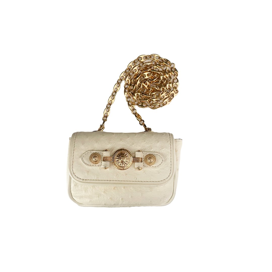 Versace Cream Ostrich Embossed Micro Bag | Treasures of NYC | New York, NY