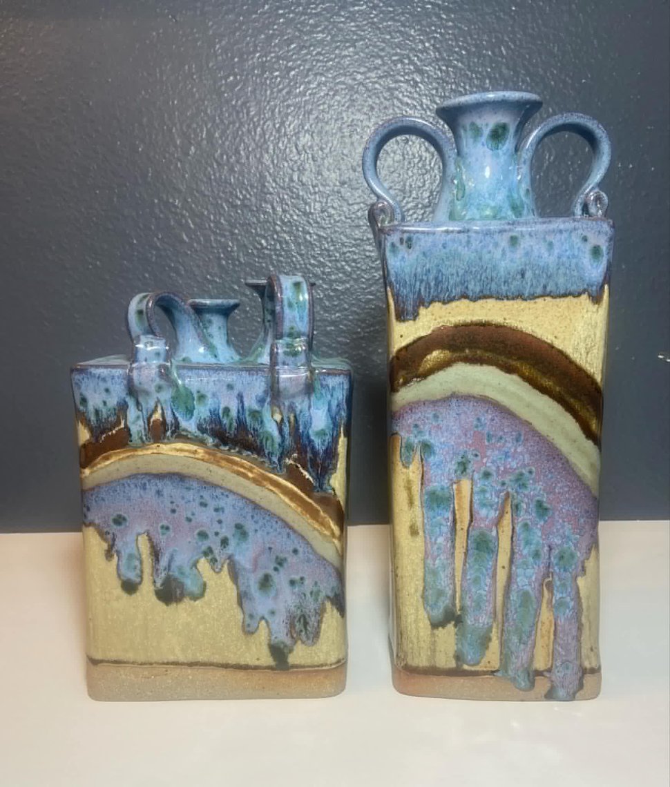 Vintage Signed ANN SHIMEK- Art Pottery Vases Set of Two ( 2 ...
