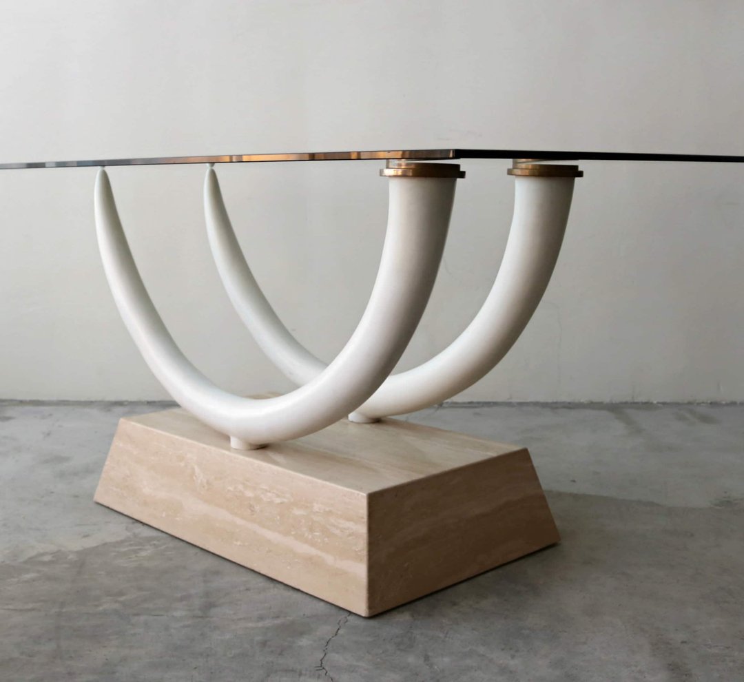 Travertine and Brass Faux Tusk Table Base | Aged Modern | Las Vegas, NV