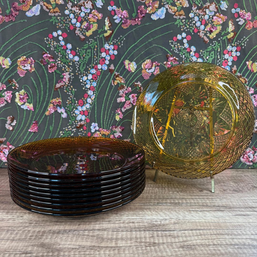 Cristal D'Arques Durand Luminarc Glass Amber Plates Set Round French ...