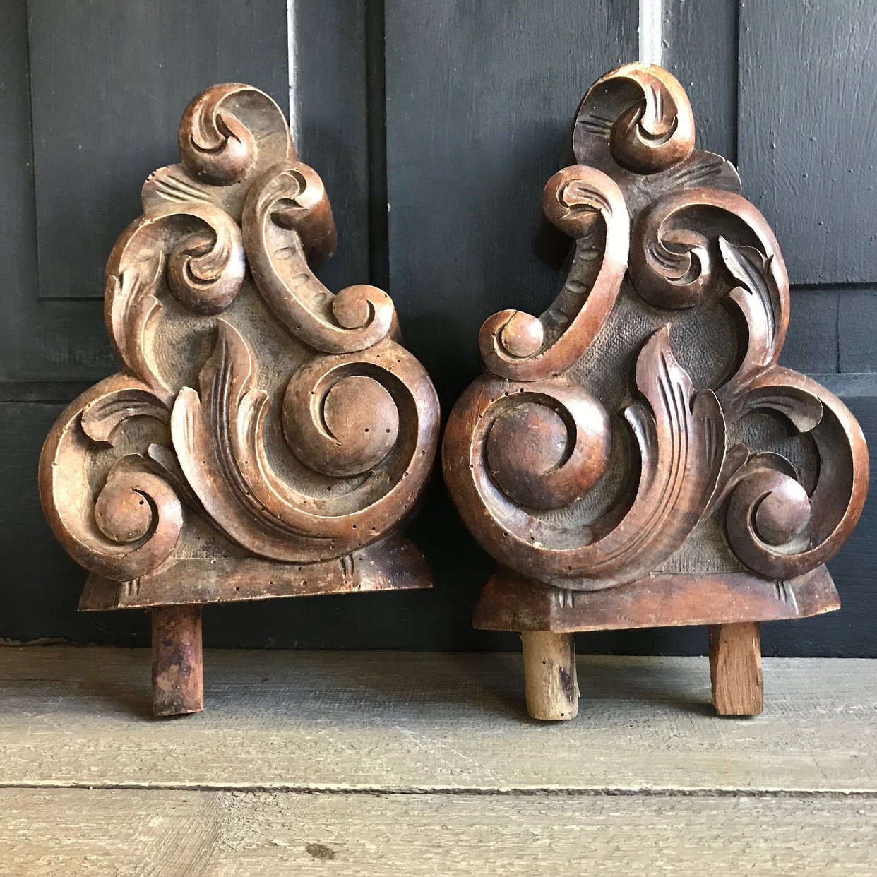 French Architectural Furniture Mounts, Pair, Wood Plaques, Acanthus ...