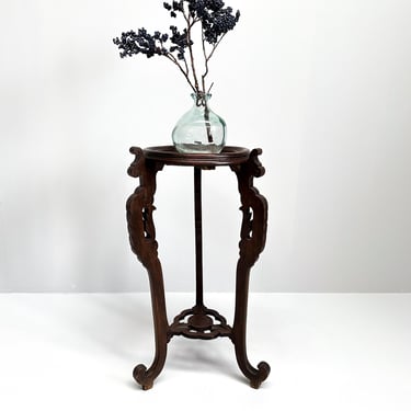 Vintage Wood and Marble Plant Stand | Wooden Pedestal Jardiniere Table ...
