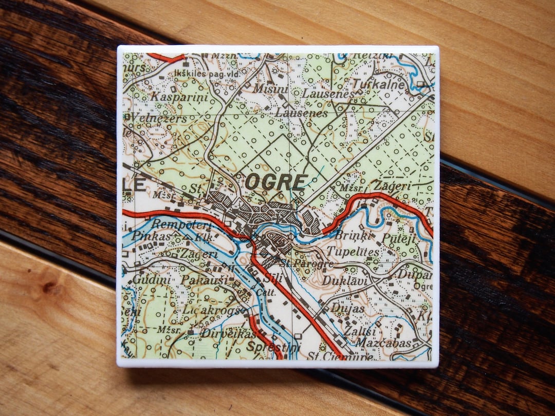 1940 Ogre Latvia Vintage Map Coaster. Latvia Gift. Ogre Map. Latvian ...