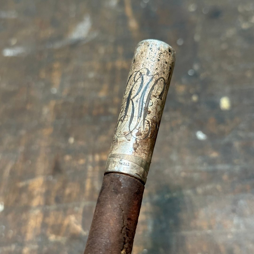 Antique Wrapped Leather Cane with "RIP" Engraving on Silver Handle ...
