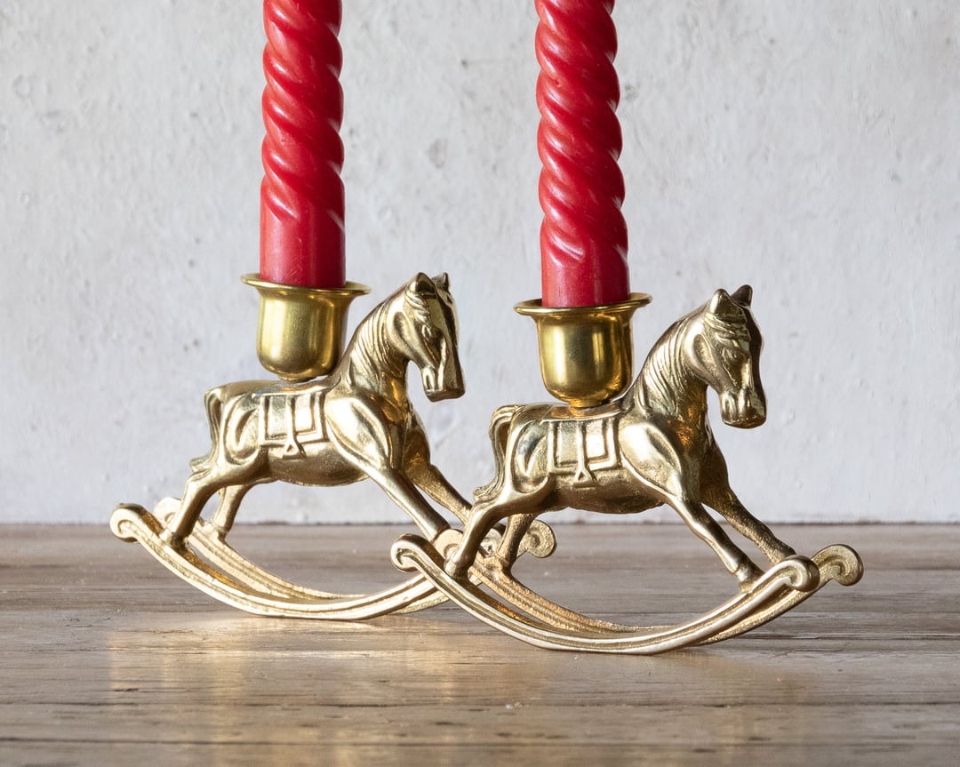Pair of Brass Rocking Horse Candle Holders, Vintage Rocking Horse ...