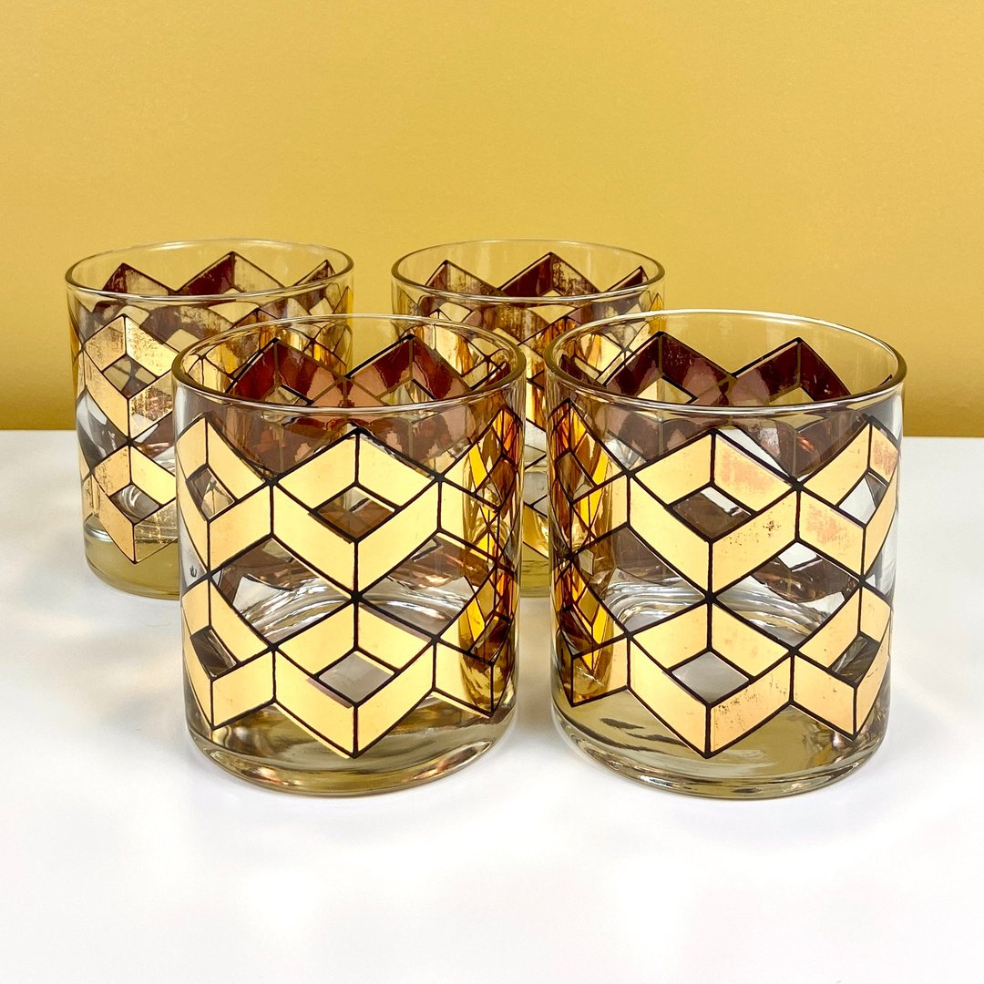 Set of 4 Culver Geometric Rocks Glasses (2 sets available) | Barela ...