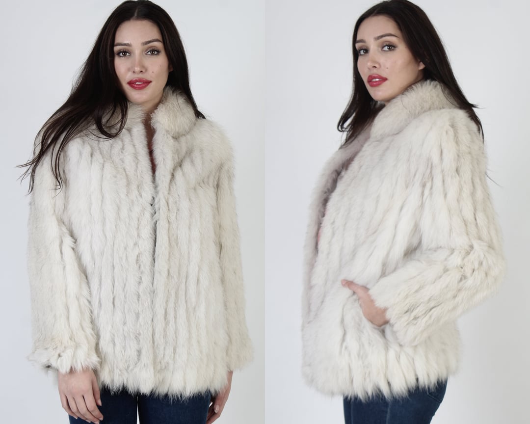 Vintage 80s Cream Arctic Fox Fur Coat, Chubby Real Fur | American ...