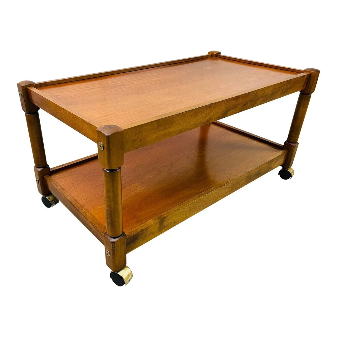 Vintage 1960s Mahogany Two-Tier Rolling Cart | 2bModern | Amherst, NH