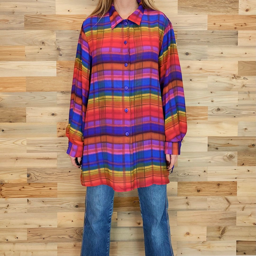 Light and Sheer Vintage Colorful Button Up Blouse Top | Noteworthy ...