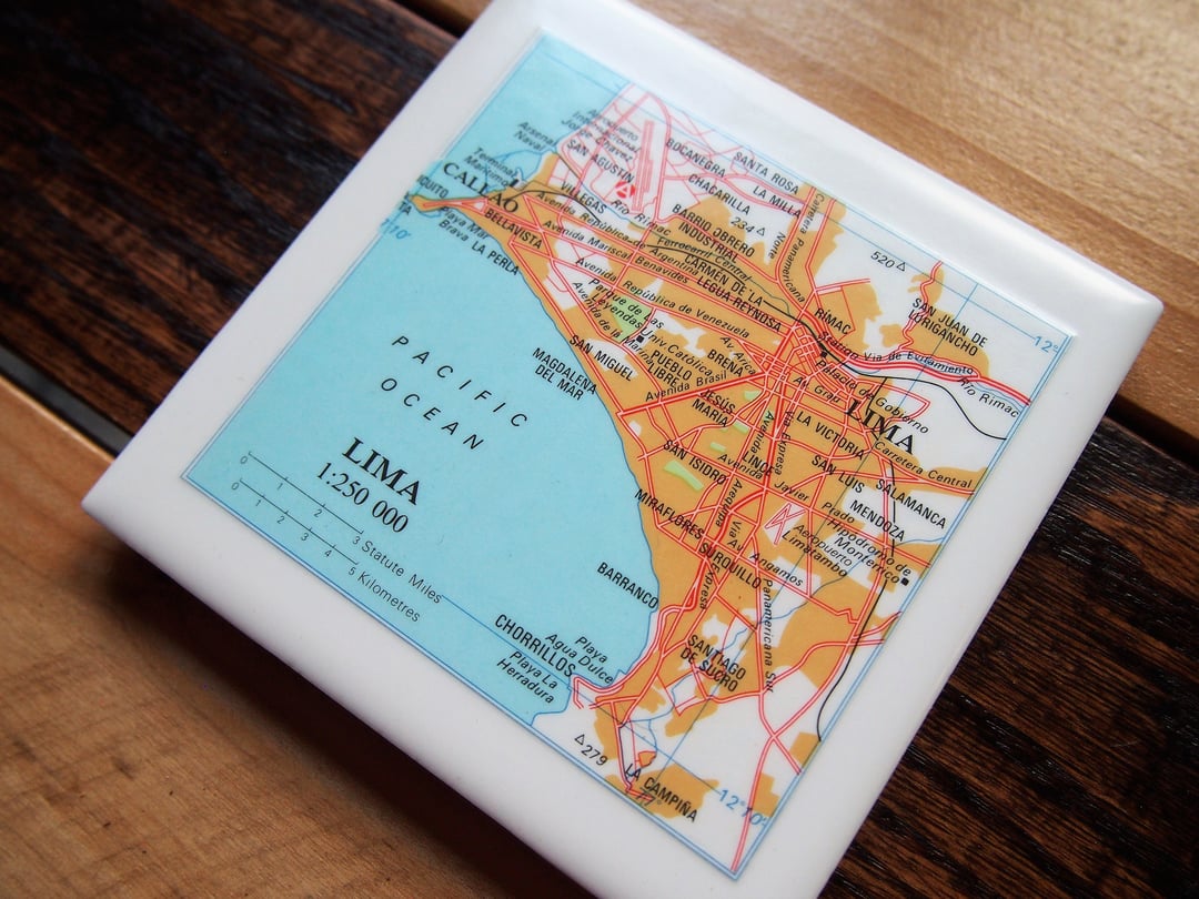 1985 Lima Peru Map Coaster. Lima Map. Vintage Peru Gift. South | All ...