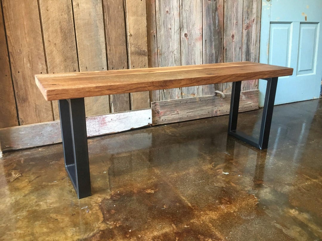 Reclaimed Wood Bench / Industrial U-Shaped Steel Legs | What We Make ...
