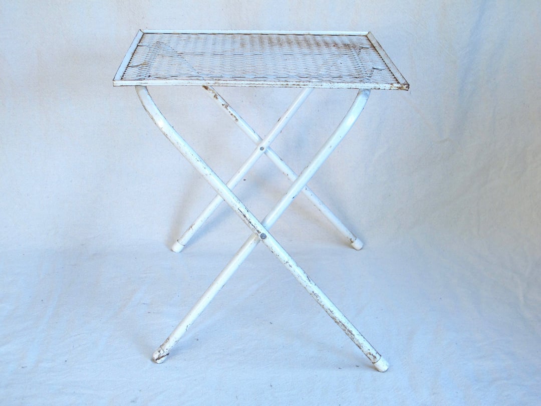 Vintage White Metal Garden Tables Mid Century Modern Fold Up | All ...