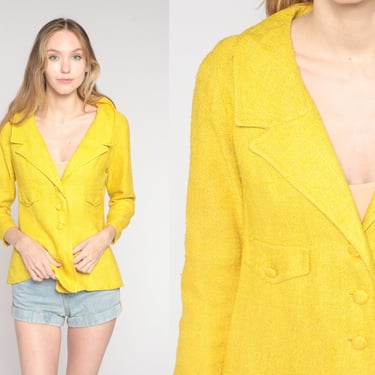 Bright Yellow Blazer 70s Tweed Jacket Retro Mod Preppy Button | Shop ...