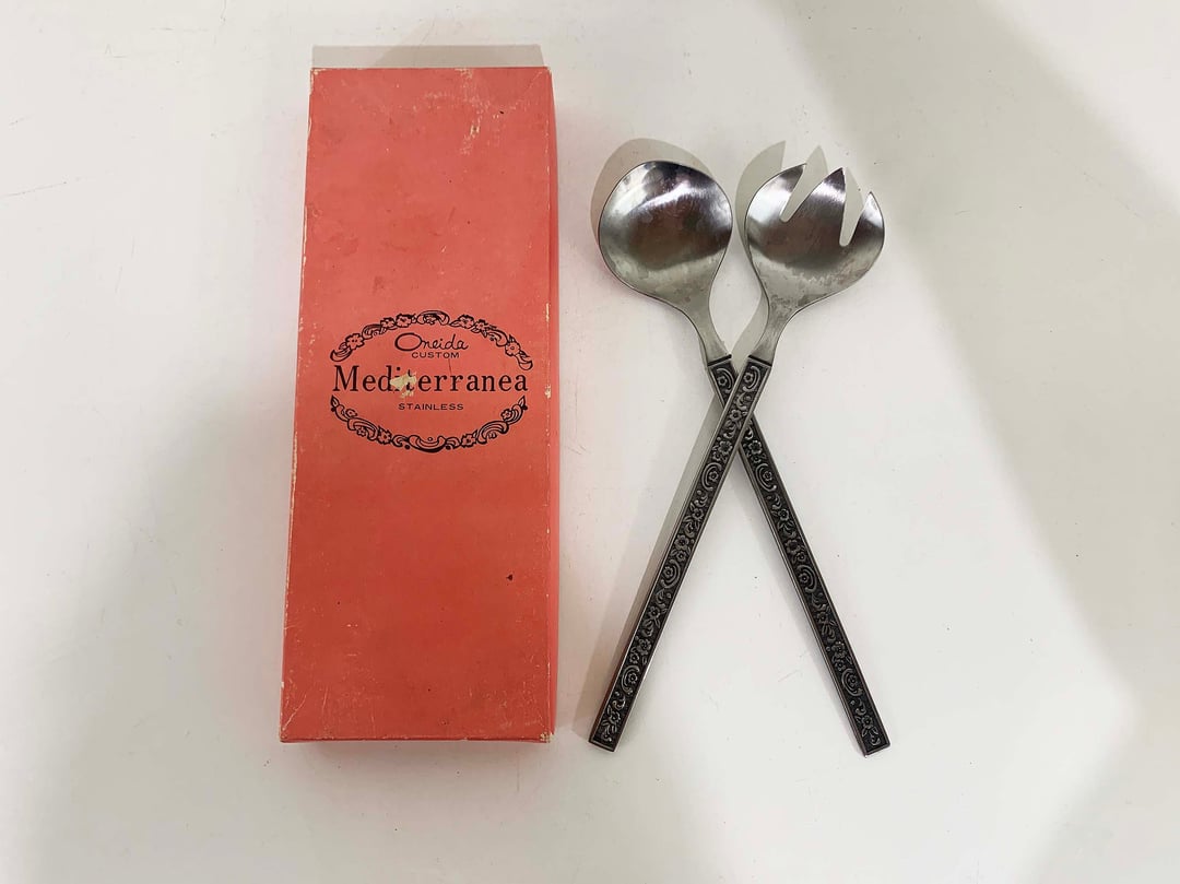 Vintage Oneida Collection Mediterranea Salad Serving Set Salad Tongs ...
