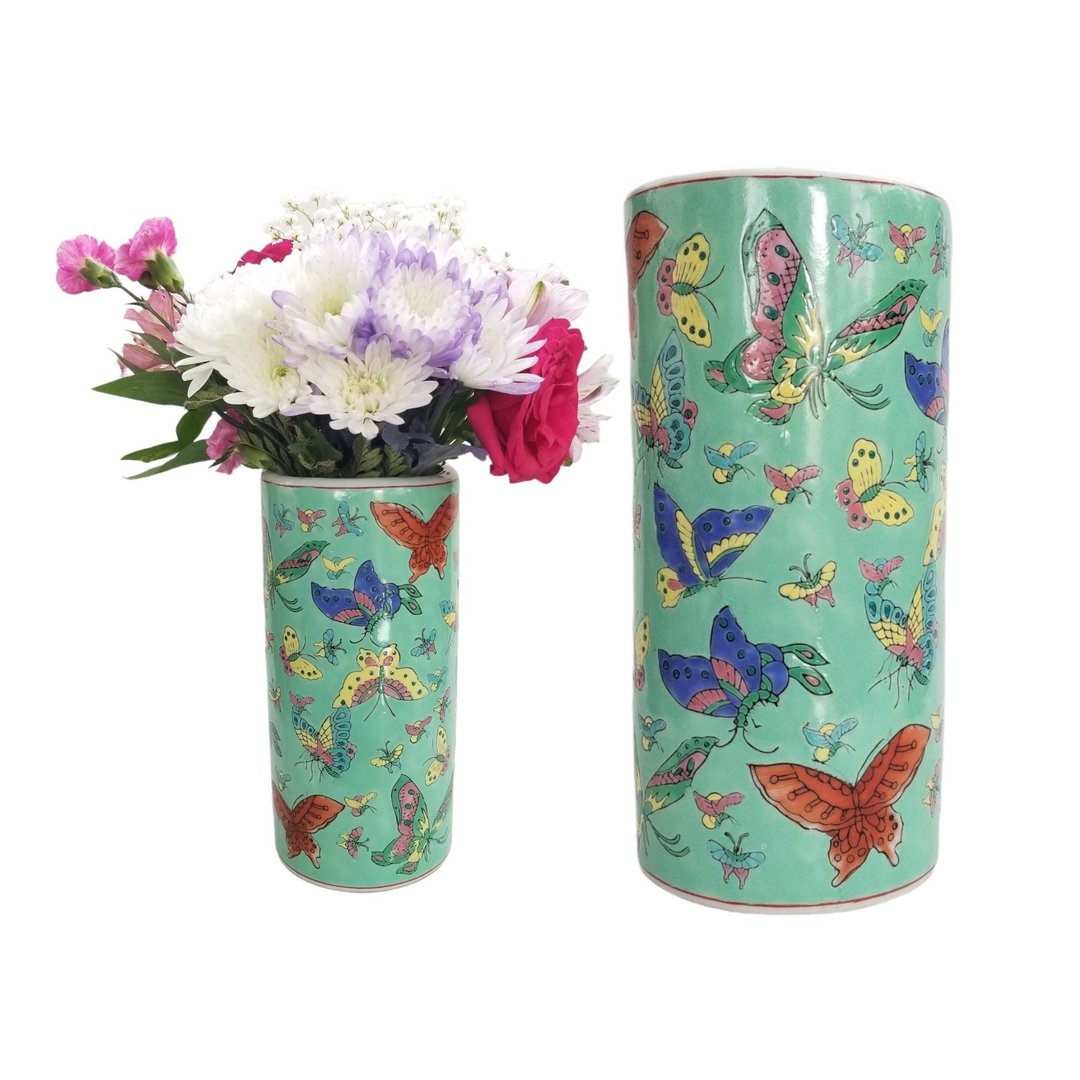 Vintage Butterfly Vase / Hand Painted Chinoiserie Vase / Multi Color ...