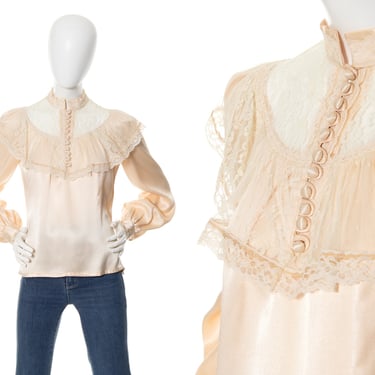 70s Does Victorian Striped Blouse - Medium | Vintage Ivory 70s Does Victorian Striped Blouse - Medium | Vintage Ivory