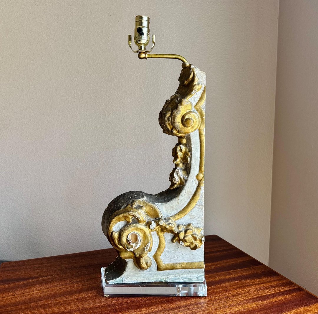 Antique European Gilt Wood Architectural Fragment Custom Table Lamp ...