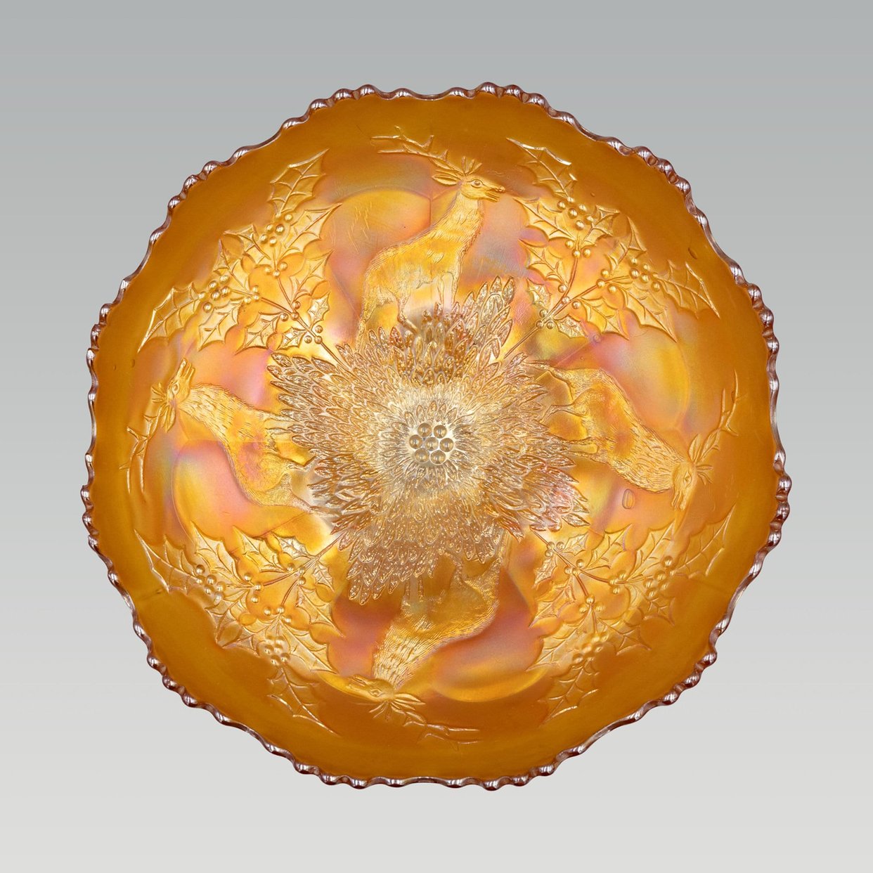 Fenton Stag and Holly Marigold Carnival Glass Large | Mostly Mid ...