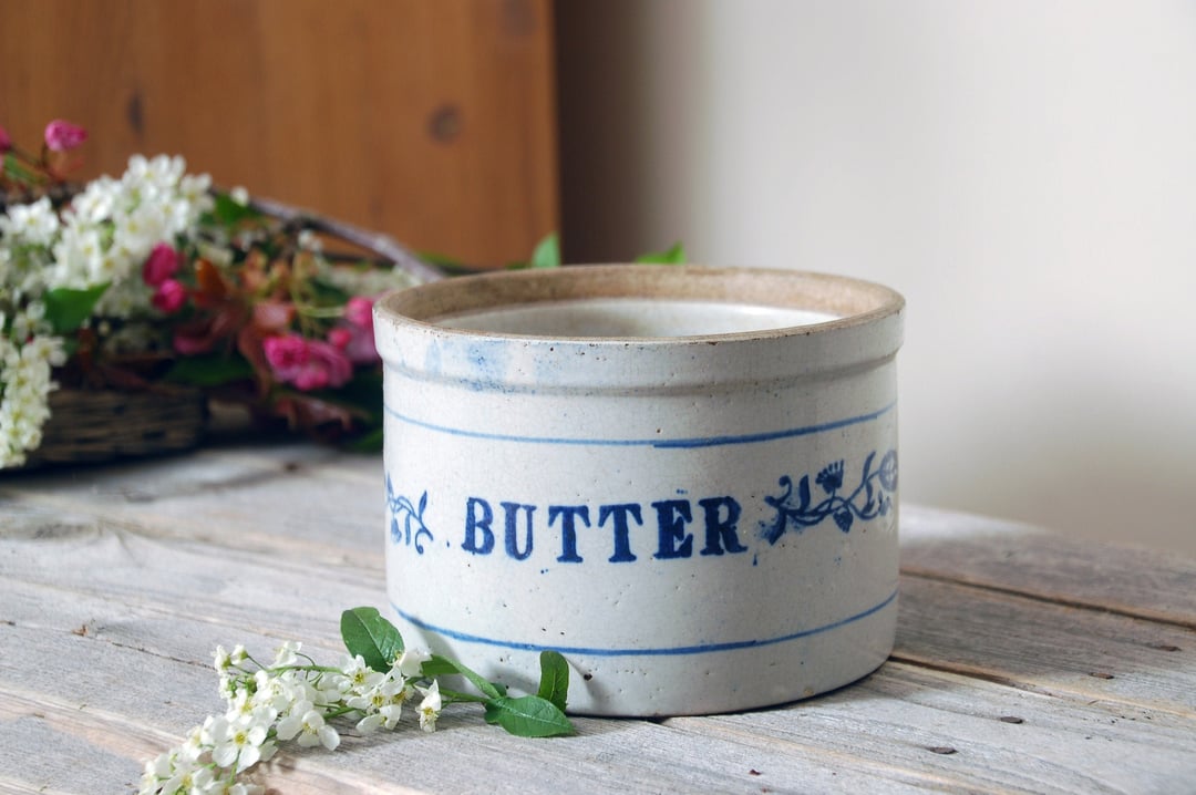 Stoneware butter crock / antique butter crock / Blue Onion crock ...