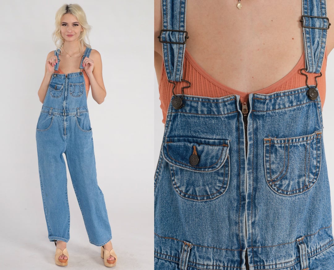 Jordache Overalls 90s Denim Overalls Zip Up Blue Jean Overall | Shop ...