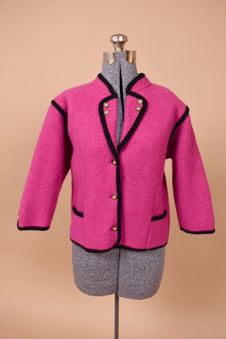 Pink Boiled Wool Jacket By Huber Tracht, XL | The Vault Collective ...