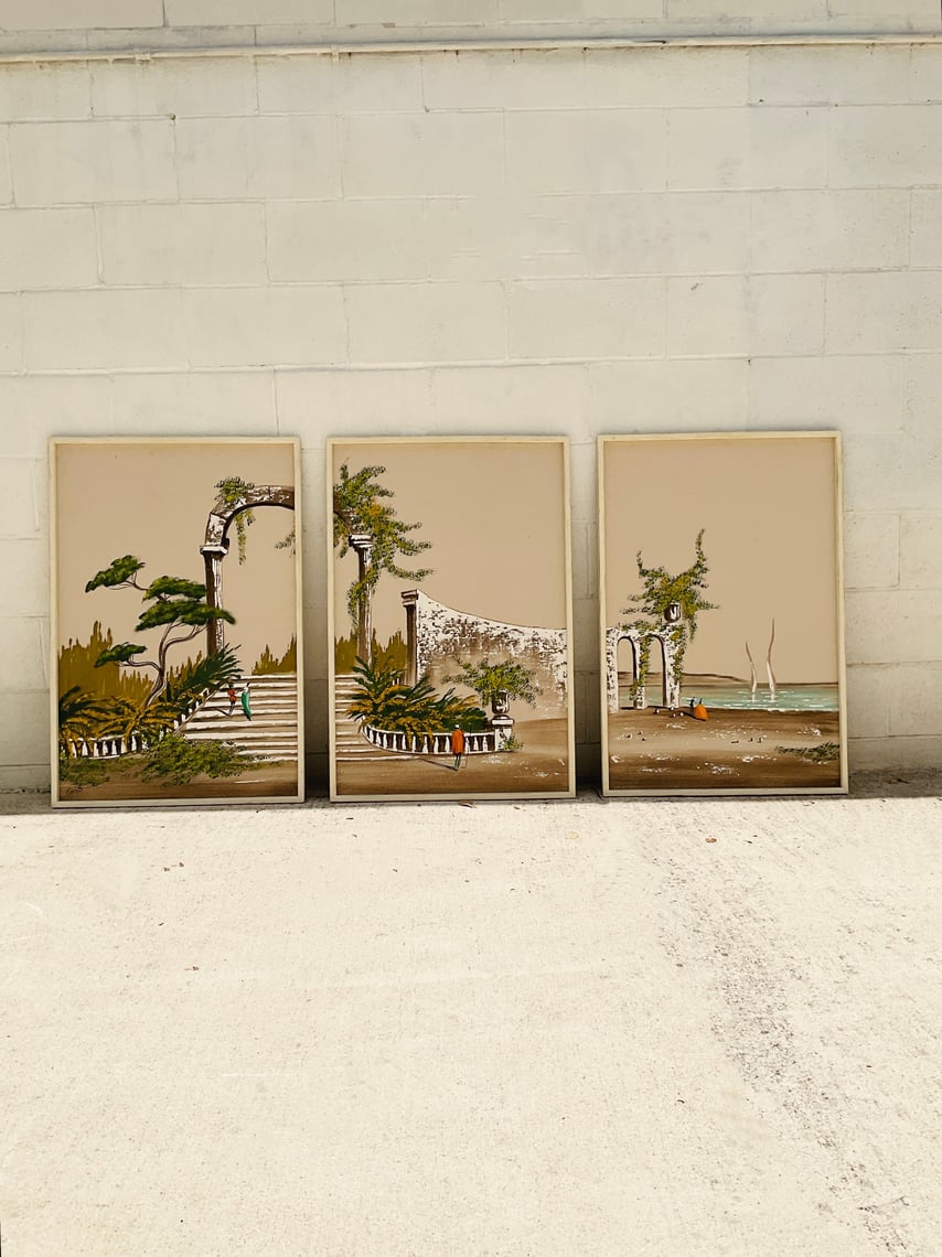 Triptych Ruins At The Beach Painting / Set Of 3 | Revival Vintage | North Loop - Austin, TX