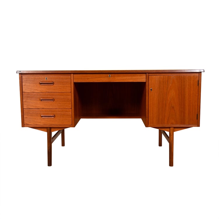Danish Teak Locking Desk w. Sliding Door Storage on Backside | Modern ...
