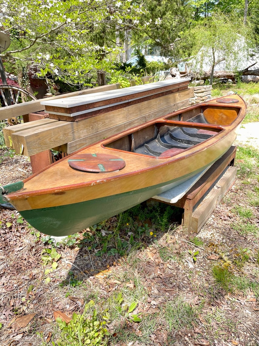 1980s Vintage Canoe 13' Fiberglass + Wood Boat Row Bay Fishing | Brain ...