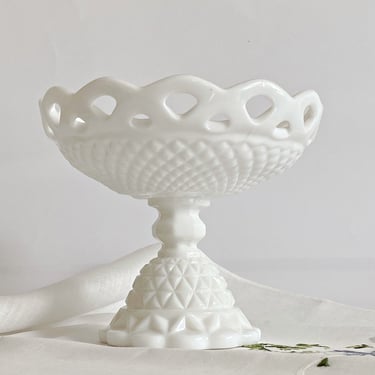 Vintage milk glass open compote, Imperial glass white lace edge ...