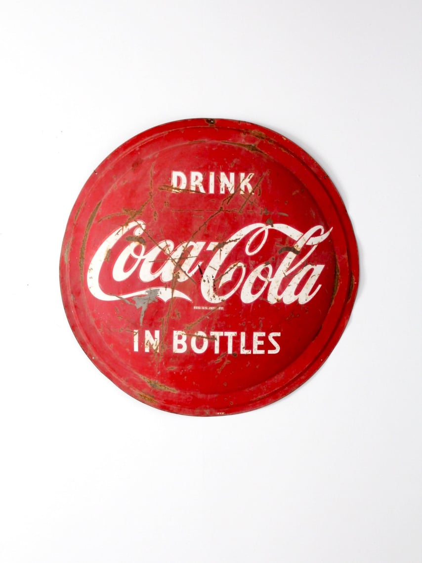 vintage Coca-Cola sign, original button sign, Coke disc sign | 86 ...