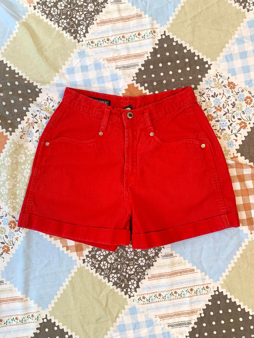 Red High Rise Denim Shorts | Prototype Vintage | Austin, TX